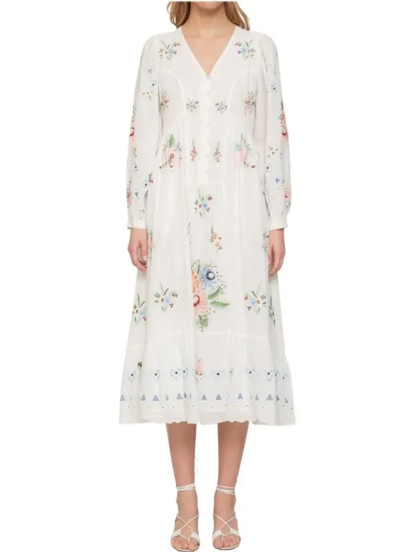 Sea Serafina Embroidered Floral Dress - White