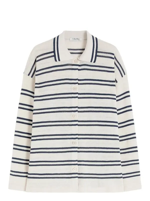 Max Mara Linen Yarn Striped Cardigan - White