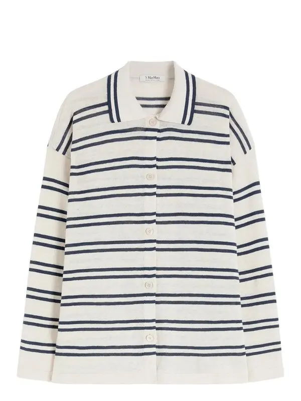 Max Mara Origine Striped Linen Cardigan - White