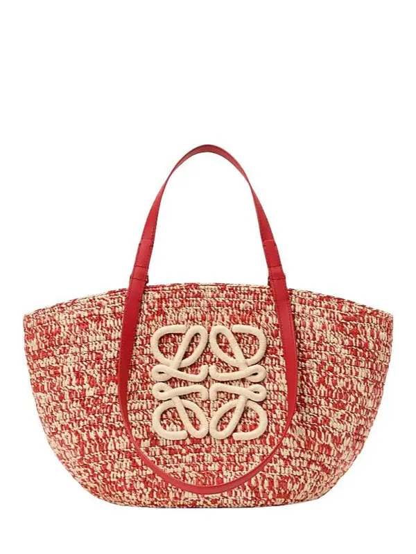 Loewe Woven Raffia Logo Tote Bag - Red