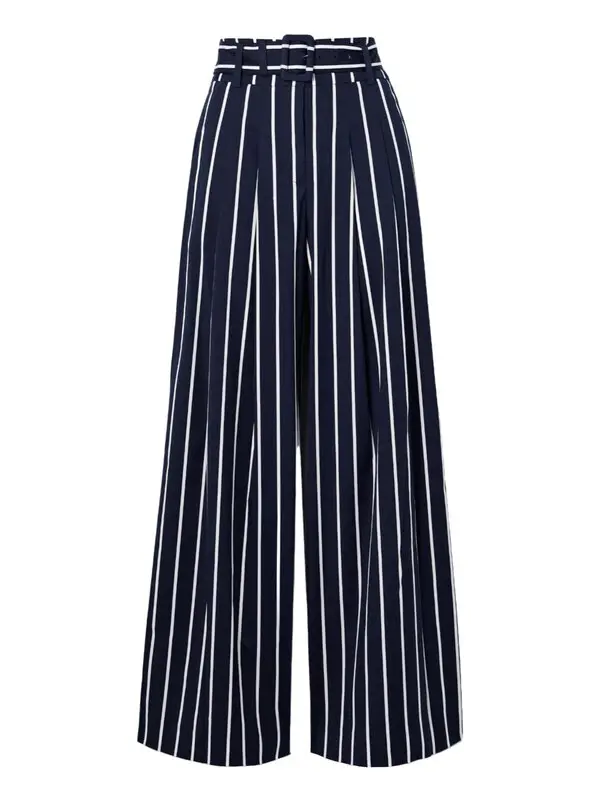 Veronica Beard Striped High-waisted Wide-leg Pants - Black