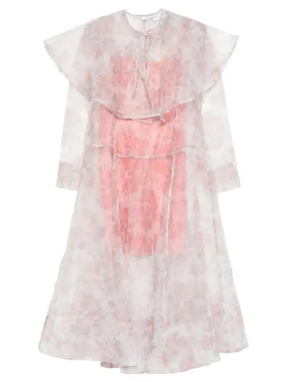 GANNI Ruffled Floral Midi Dress - White And Pink