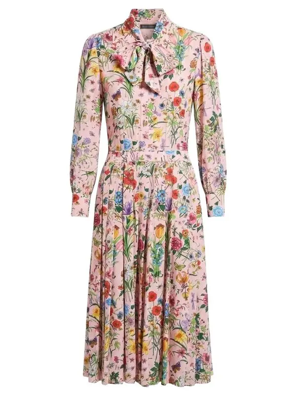 Gucci Allover Flora Print Silk Midi Dress - Multicolor