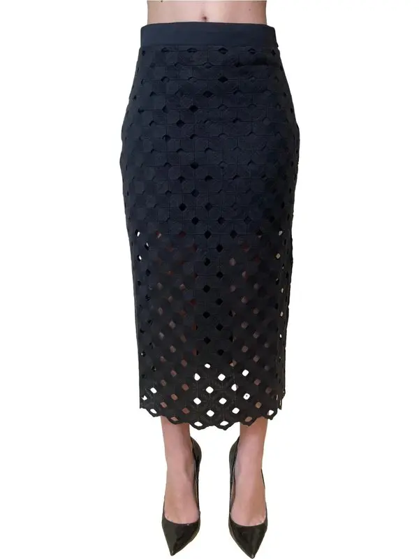 Max Mara Broderie Midi Skirt - Black