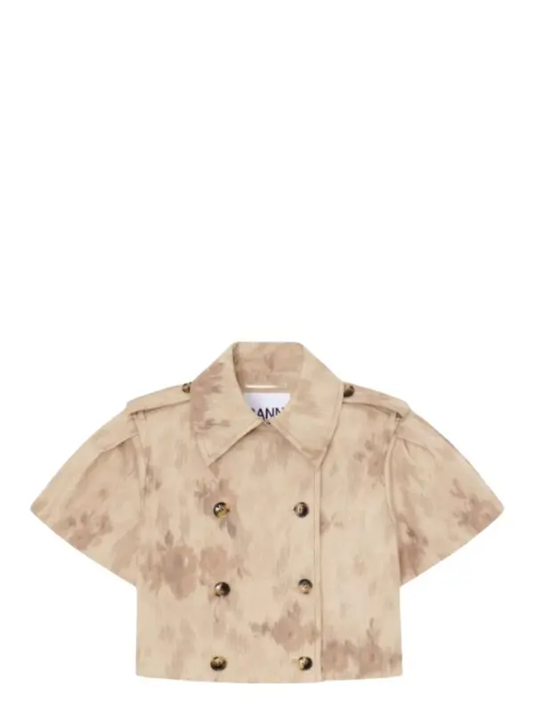 GANNI Double-breasted Printed Cropped Jacket - Nude