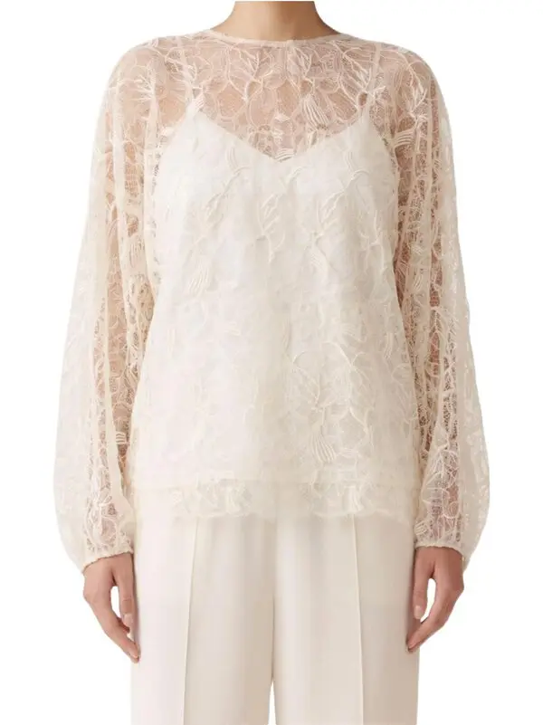Fabiana Filippi Long Sleeve Lace T-shirt - Nude