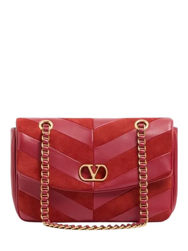 Valentino Garavani Djuna Medium Chain Bag In Suede And Nappa With Chevron Pattern - Red