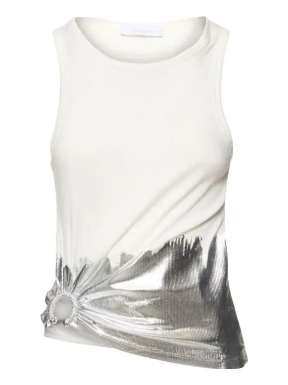 Rabanne Ribbed Cotton Blend Jersey Tank Top With Metal Ring Detail - White