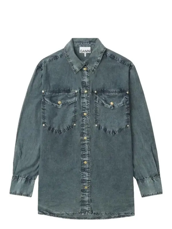 GANNI Cotton Shirt With Classic Collar And Chest Pockets - Blue