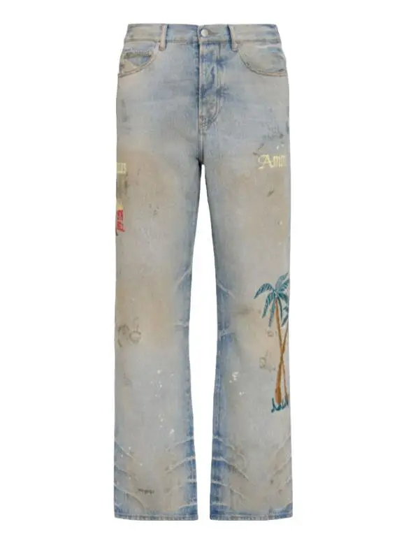 Amiri Sinner Embroidered Jeans - Gray