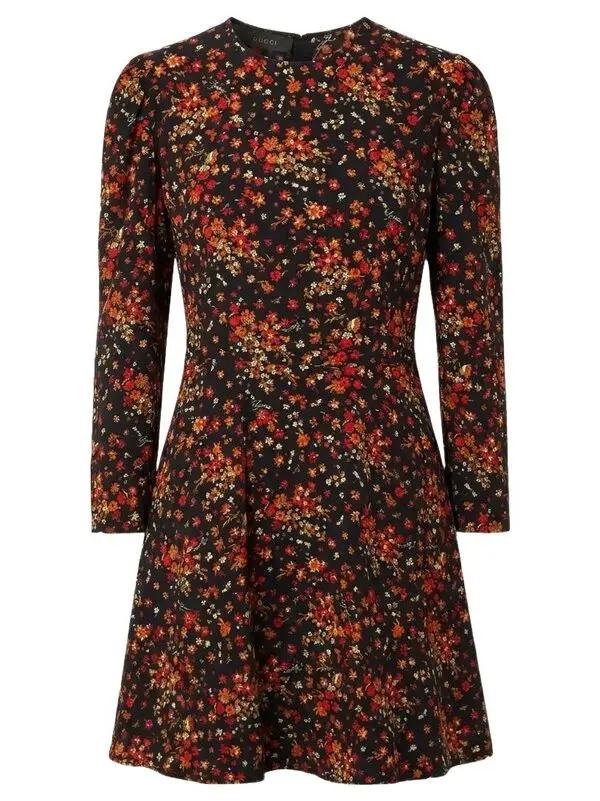 Gucci Floral Print Silk Dress - Black And Red