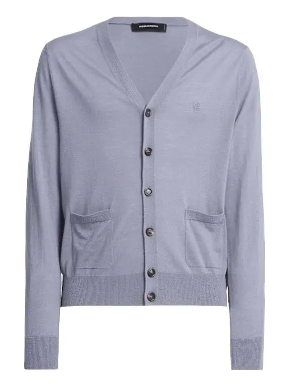 Dsquared2 V-neck Button-up Knit Cardigan With Ribbed Trim And Pockets - Purple