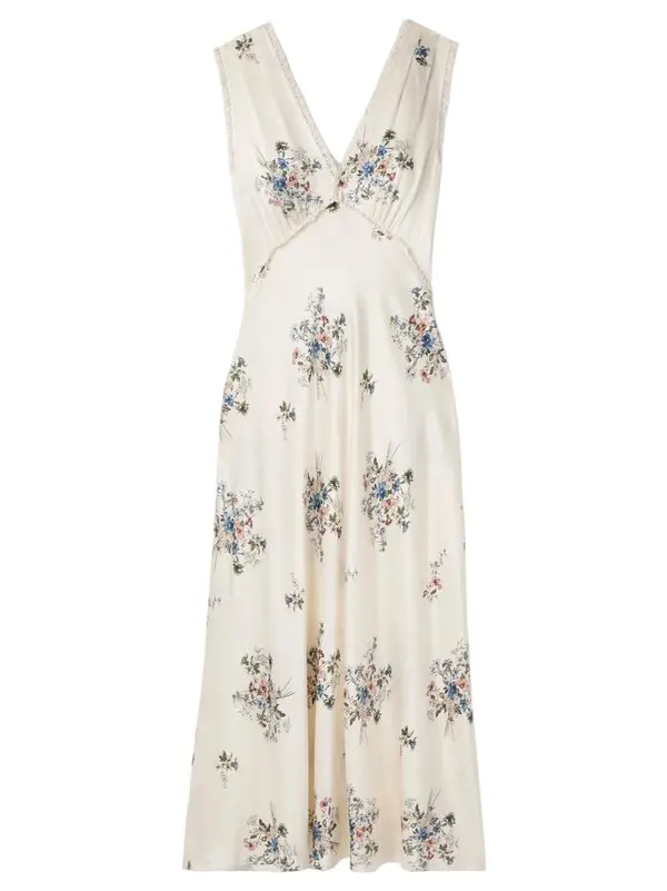 DÔEN Tahlia Floral Print Midi Dress With Lace Trim - White