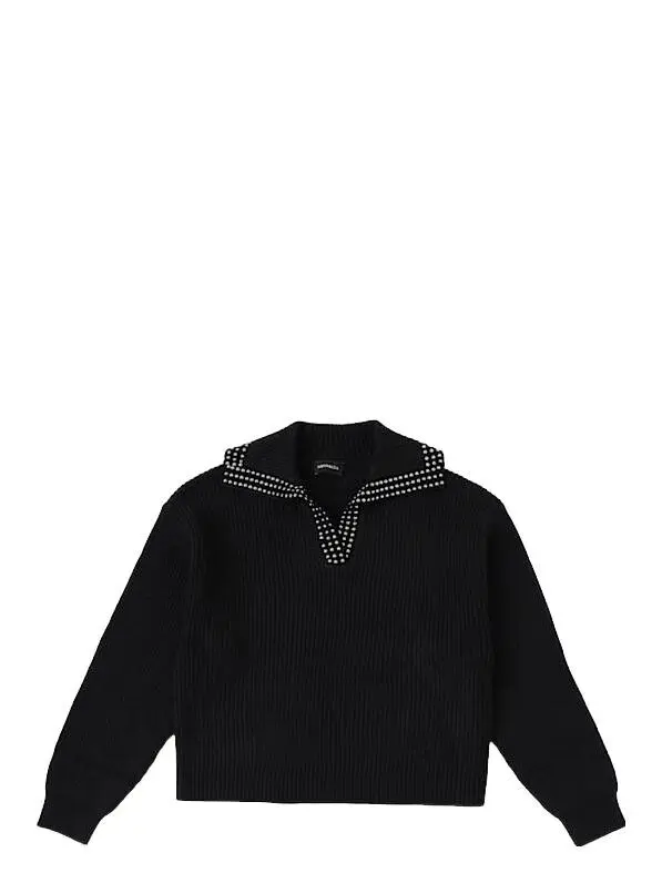 Monnalisa Embellished Poly Blend Knit Sweater - Black