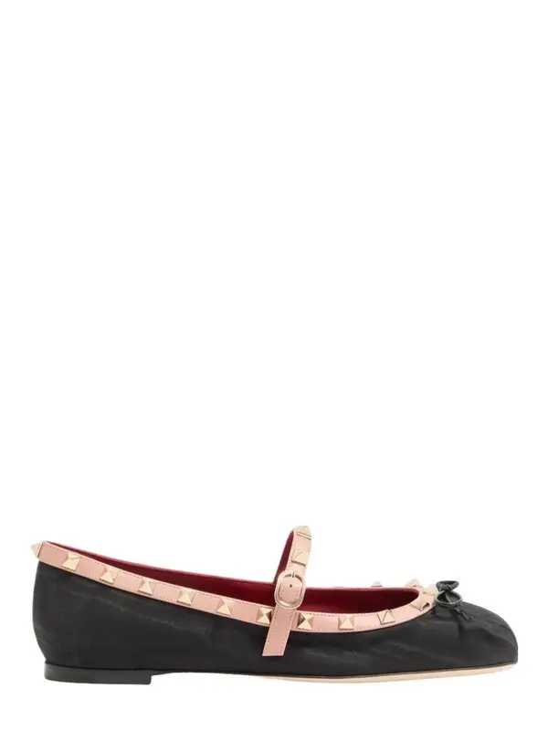 Valentino Garavani Mary Jane Rockstud Ballerina Flats In Moire Fabric - Black