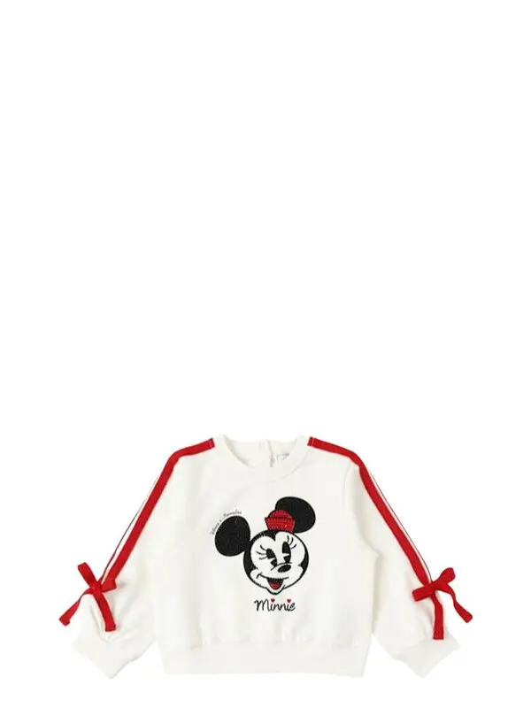 Monnalisa Minnie Print Cotton Blend Sweatshirt - White