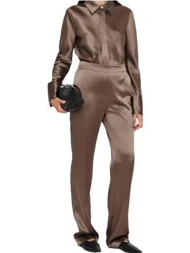 JOSEPH Tova Silk-satin Straight-leg Pants - Brown