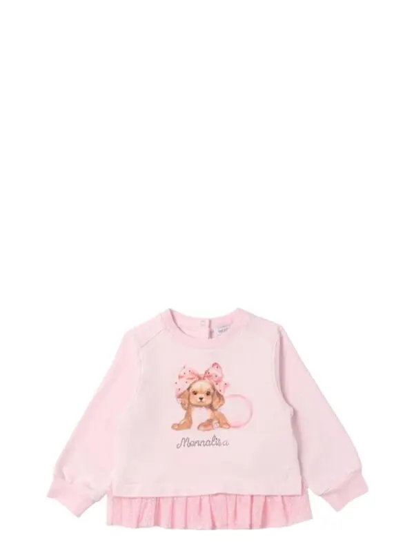 Monnalisa Cotton Blend Sweatshirt With Ruffled Hem - Pink