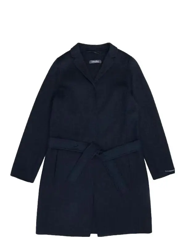 Max Mara Logo Wool Belted Coat - Blue