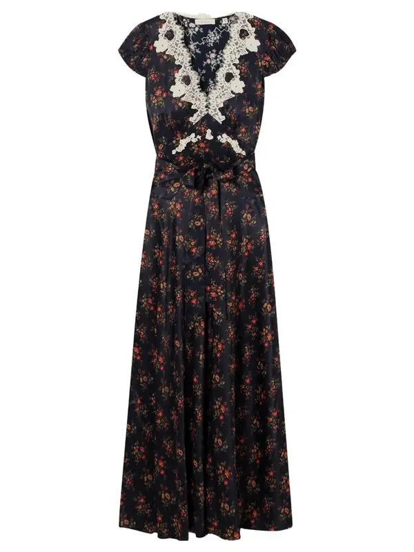 DÔEN Coraline Lace Flower Midi Dress - Black