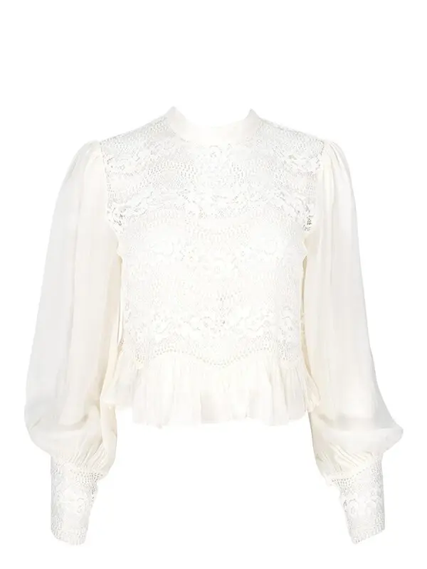 TWINSET Embroidered Lace High Neck Blouse - White
