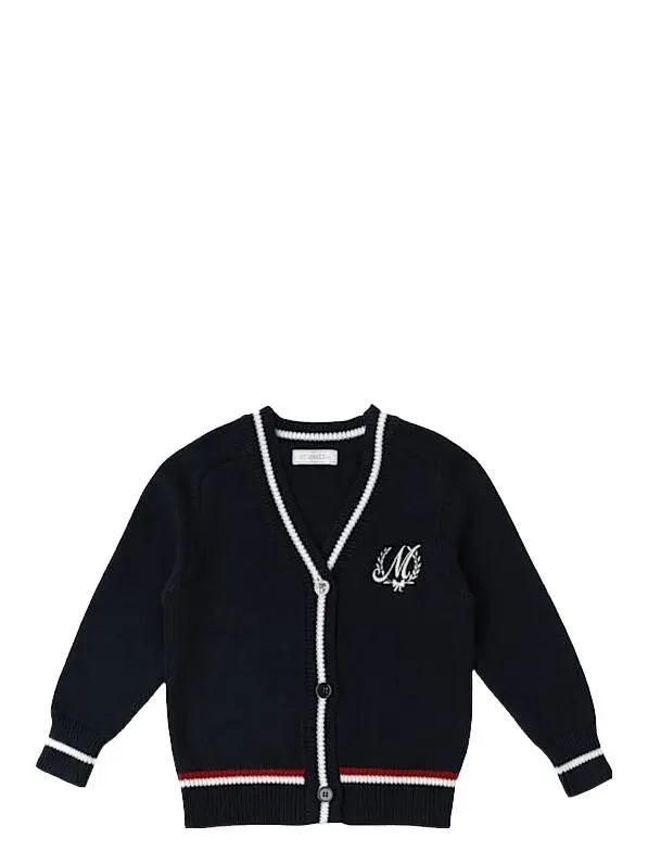 Monnalisa Cotton Knit Cardigan With Embroidered Detail - Black