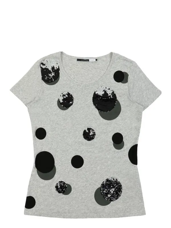Sportmax Round Neck Short Sleeve T-shirt With Embellished Print - Gray