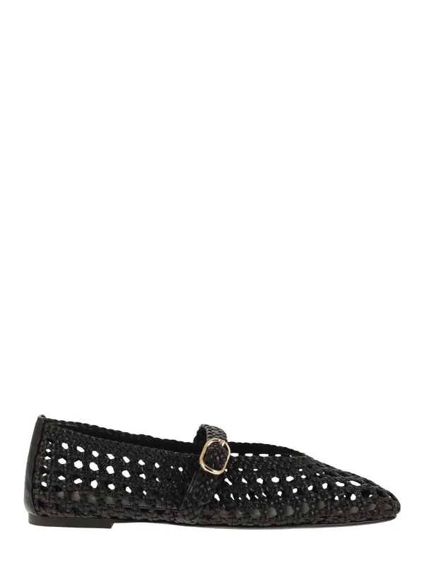 STUART WEITZMAN Woven Nappa Leather Flats With Adjustable Strap - Black