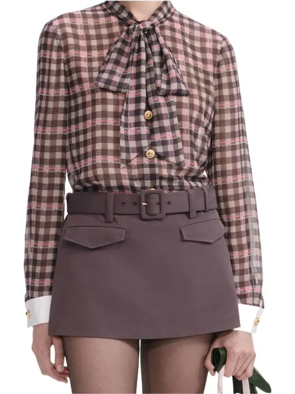SELF-PORTRAIT Checkered Blouse With Bow Detail - Multicolor