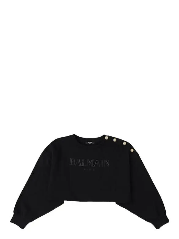Balmain Cropped Sweatshirt With Logo Detail - Black
