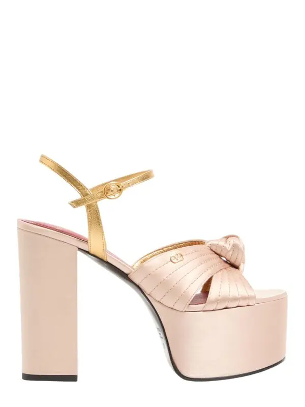 Valentino Garavani Satin Platform Sandals With Knotted Detailing - Nude