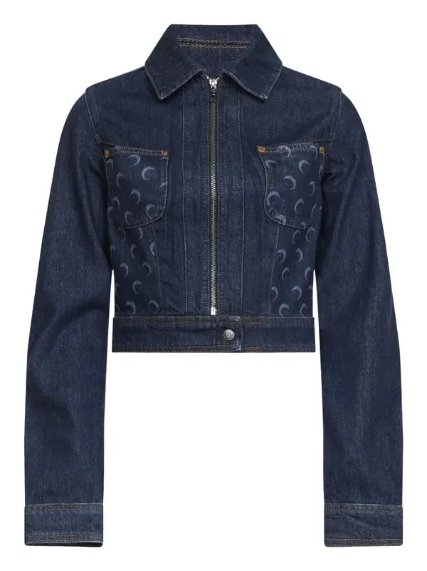 MARINE SERRE Cropped Moon Print Denim Jacket - No