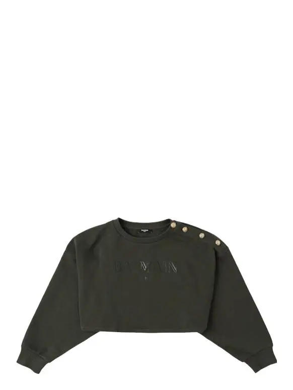 Balmain Cotton Cropped Sweatshirt With Logo Detail - Black