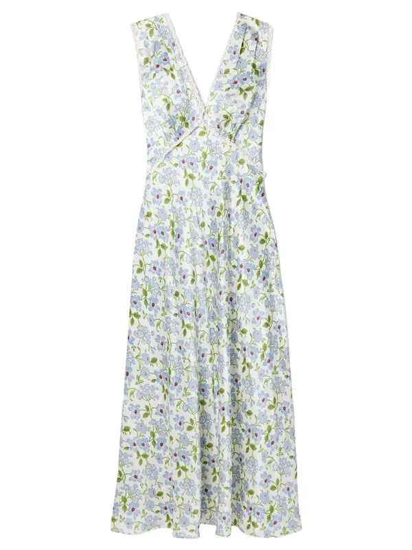 DÔEN Tahlia Lace-trimmed Floral-print Silk-charmeuse Midi Dress - Multi-color