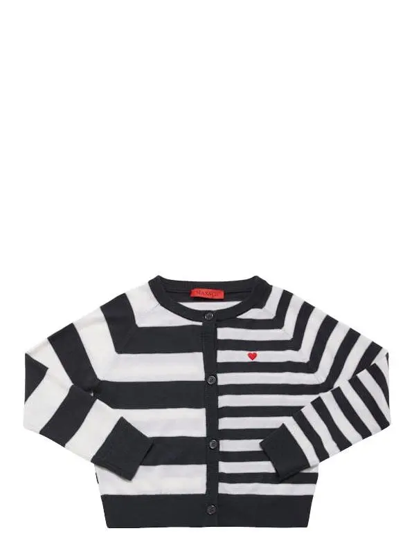 MAXCO. Max&co. Striped Wool Knit Cardigan - Black