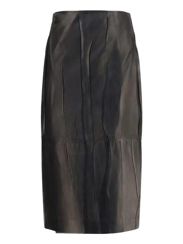 Ermanno Scervino Crinkled Midi Leather Skirt - Black