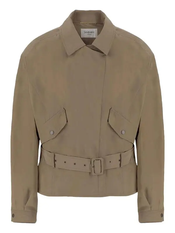 Saint Laurent Short Belted Jacket - Brown
