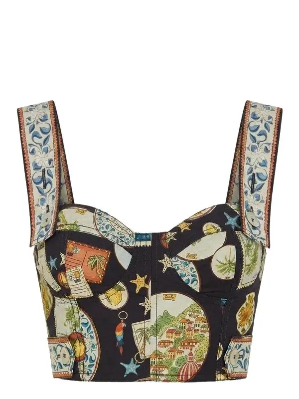 Farm Rio Sleeveless Printed Cropped Top - Nude