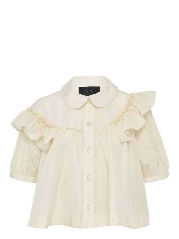 Simone Rocha Cropped Puff Sleeve Ruffle Shirt - Cream
