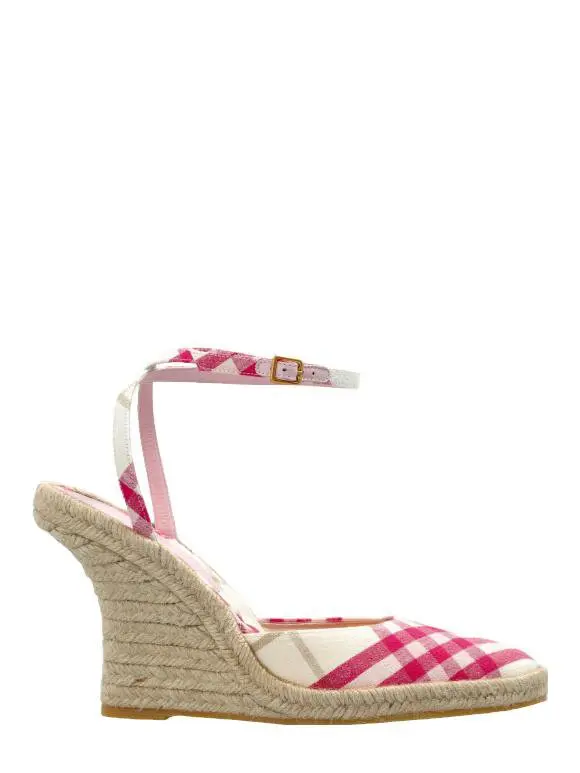 Burberry Checked Wedge Espadrille Sandals - Nude