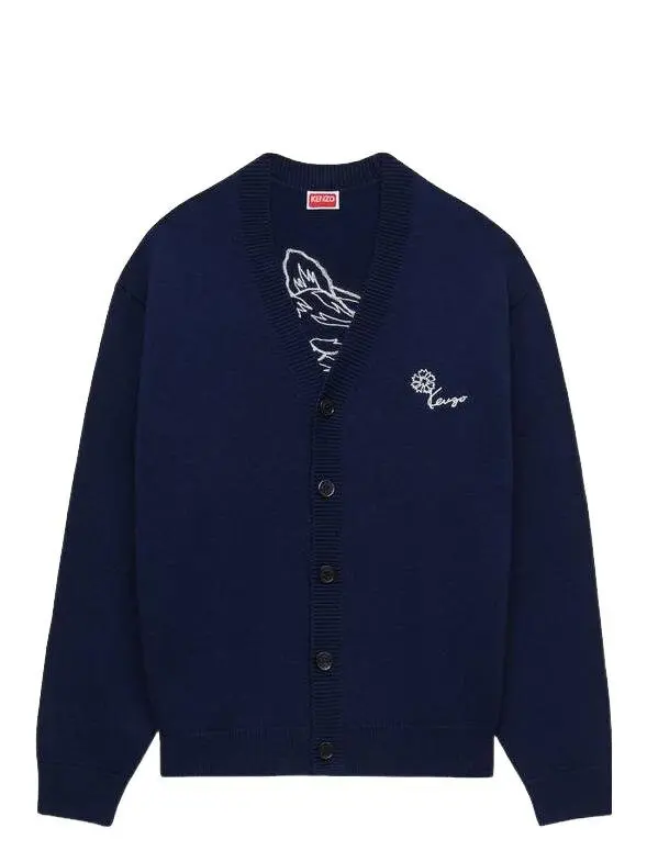 Kenzo Floral Embroidered Knitted Cardigan - Blue-black