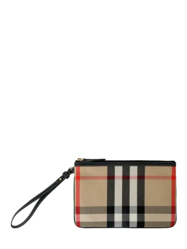 Burberry Zip Clutch With Top Handle - Nude