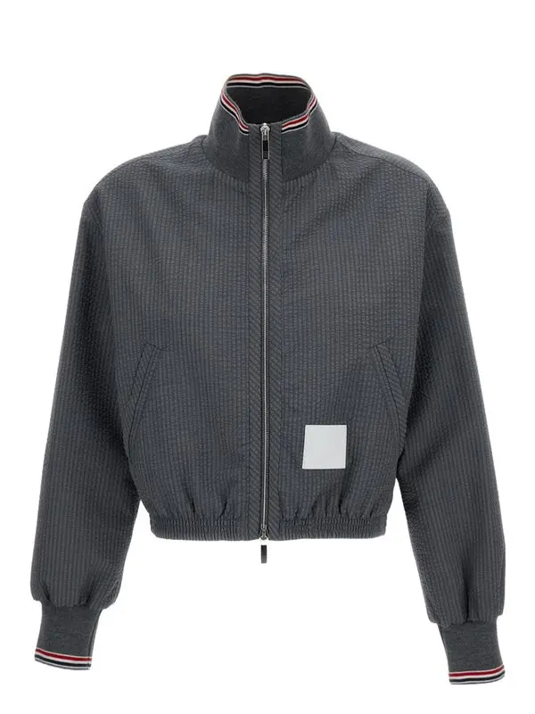 Thom Browne Zip-fastening Patch-detailed Jacket - Light Gray