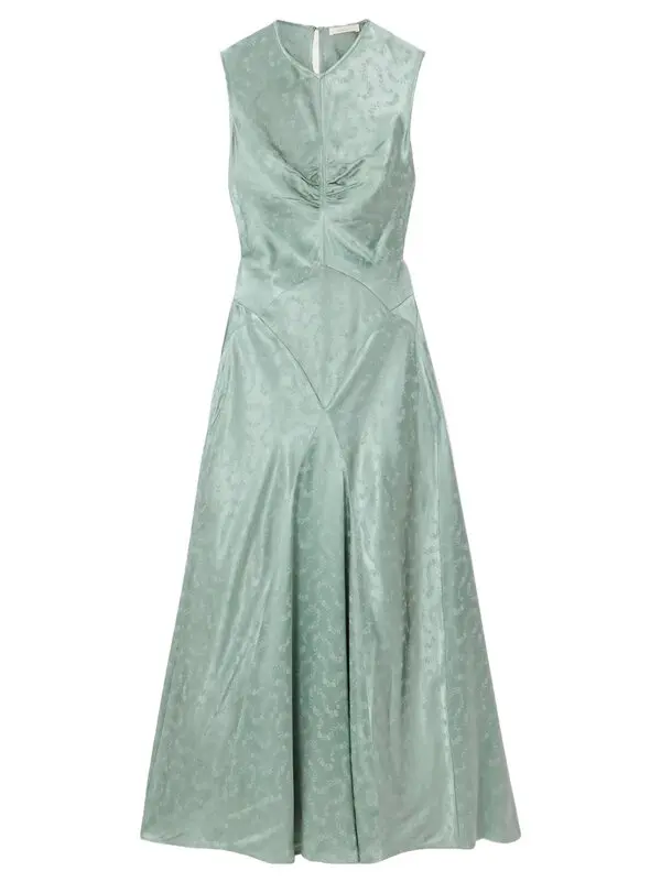 DÔEN Ginette Paneled Floral-jacquard Satin Midi Dress - Topaz