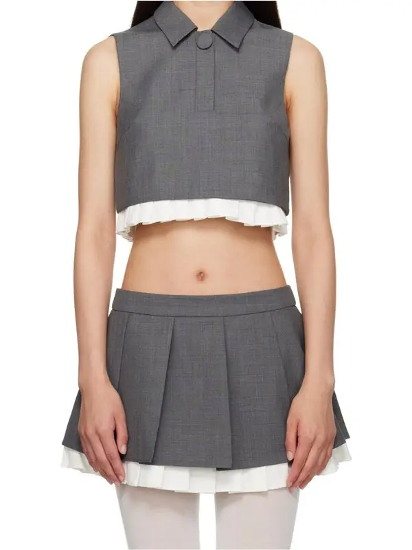 SHUSHU/TONG Cropped Sleeveless Top With Lapel Collar - Black