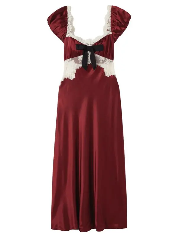 DÔEN Veda Lace-trimmed Silk Midi Dress - Red