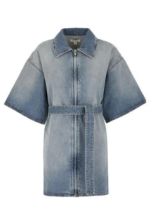 Alaïa Belted Denim Dress - Gray