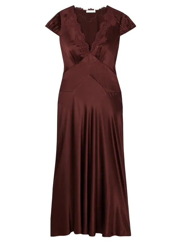 DÔEN Coraline Corded Lace-trimmed Silk-satin Maxi Dress - Brown