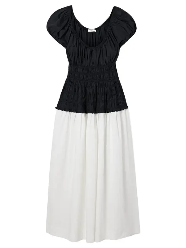DÔEN Two-tone Pleated Midi Dress - White