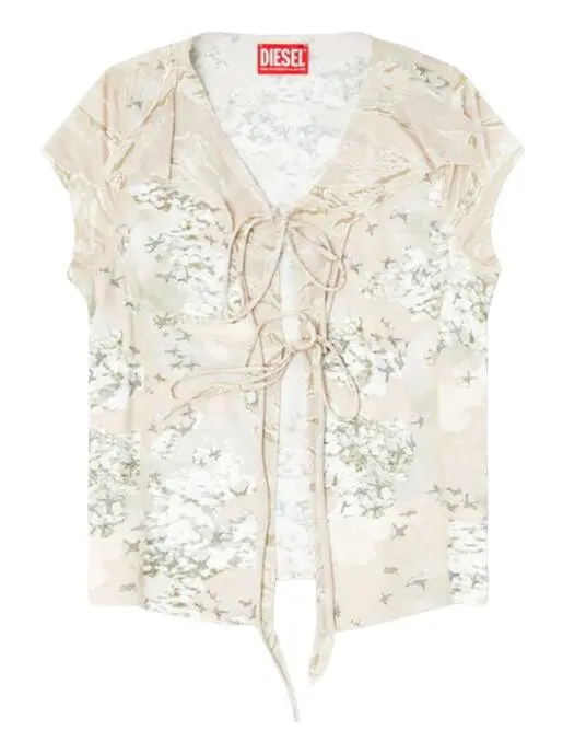 DIESEL® T-afrymy" Floral Lace-up Top - Beige